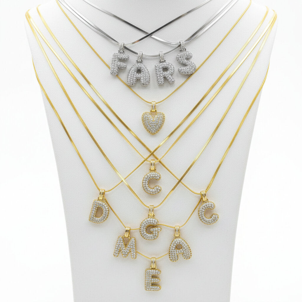 BUNDLE SET Collana a Corda "SNAKE" + 1 Ciondolo Lettera Iniziale "Ball