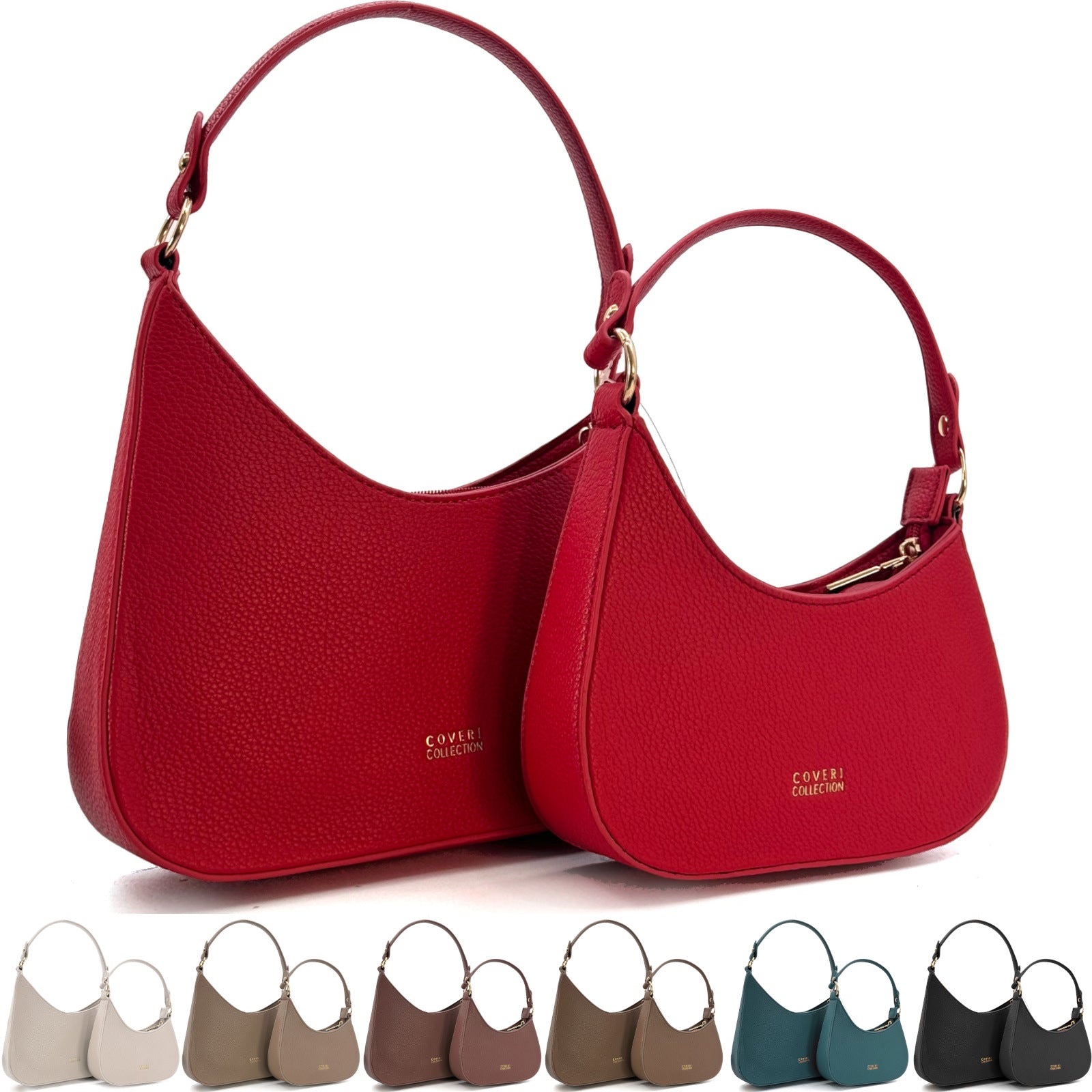 Set 2 Borse Donna COVERI Mezzaluna Pelle Rossa Grande e Piccola Elegan