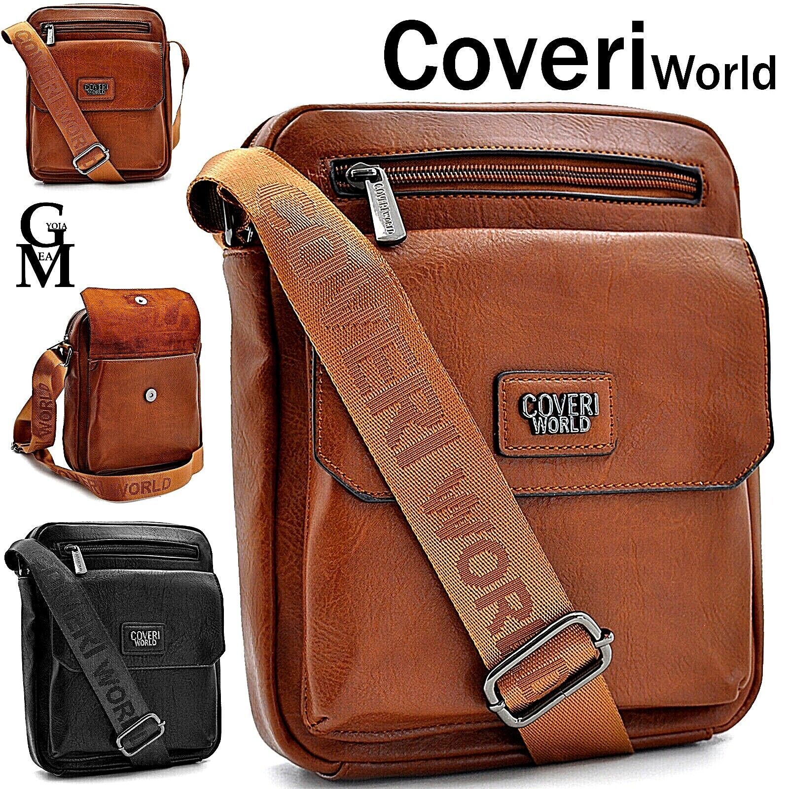 COVERI borsello uomo vintage platta marrone borsa tracolla borsellino